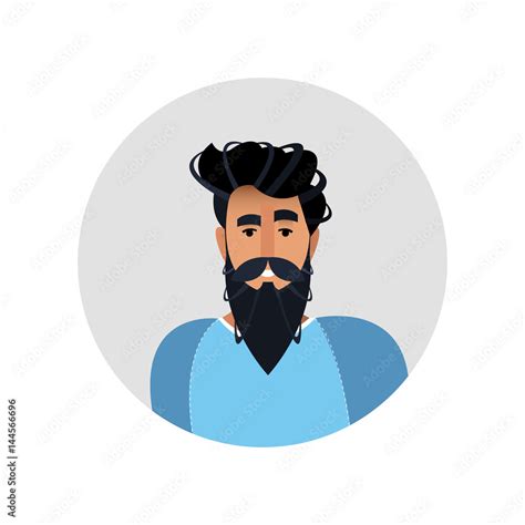 Avatar A Young Man With A Mustache And A Beard Vector Illustration Of