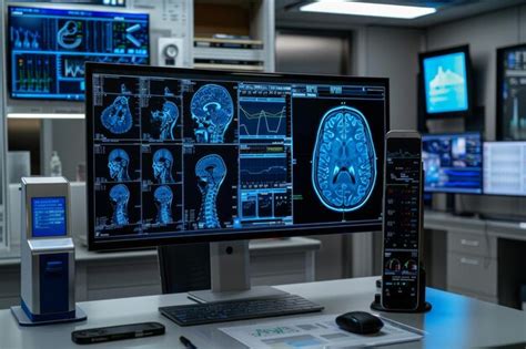 High Tech Lab With Multiple Screens Displaying Brain Data Emphasizing