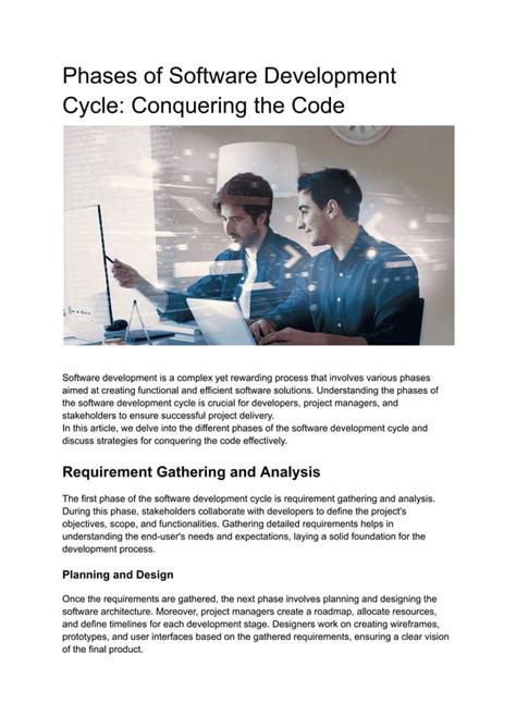 phases of software development cycle conquering the code pdf
