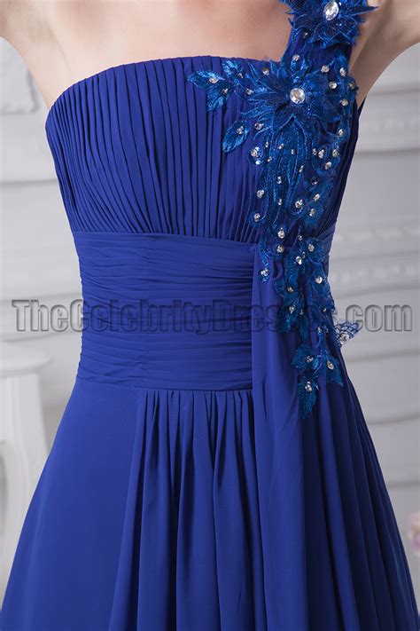 Dark Royal Blue One Shoulder Chiffon Prom Dresses Thecelebritydresses