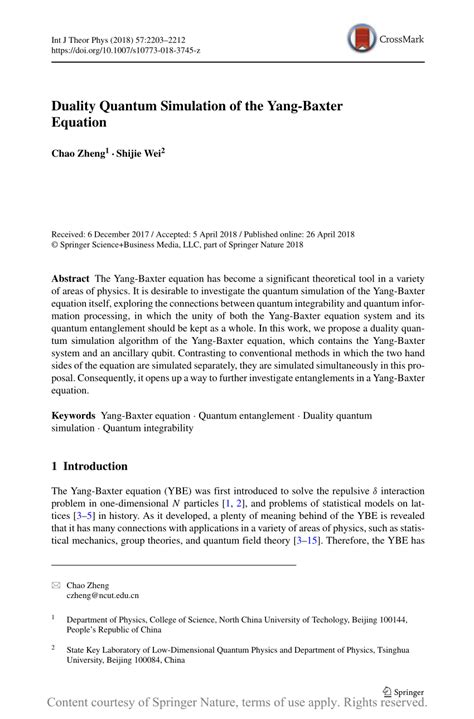 Duality Quantum Simulation Of The Yang Baxter Equation Request Pdf