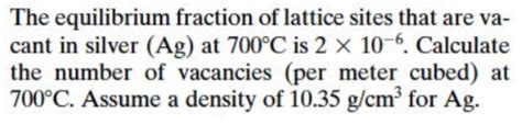 Solved The Equilibrium Fraction Of Lattice Sites That Are