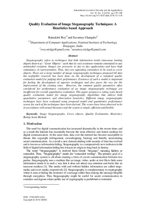 Pdf Quality Evaluation Of Image Steganography Techniques A Heuristics Based Approach