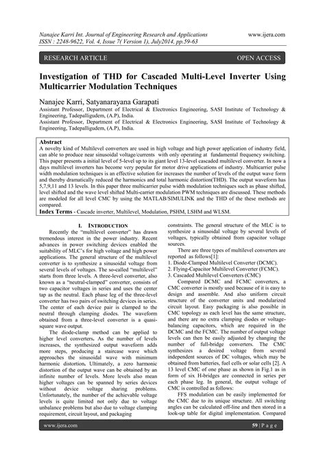 Investigation Of Thd For Cascaded Multi Level Inverter Using