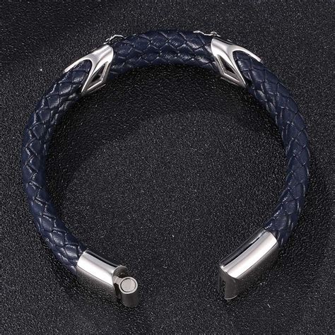 Double Layer Braided Stainless Steel Leather Bracelet Gthic