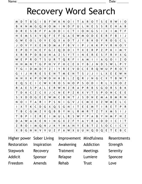Recovery Word Search Wordmint