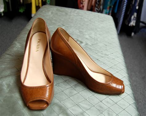 Style Blender Shoes Prada Leather Peep Toe Wedges
