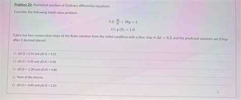 Solved Problem Numerical Solution Of Ordinary Chegg