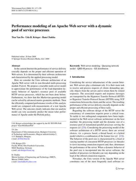 Pdf Performance Modeling Of An Apache Web Server With A Dynamic Pool
