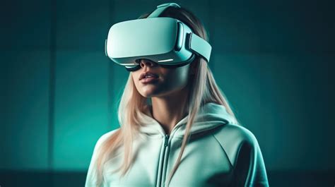 Premium Photo Curious Businesswoman Using Vr Goggles