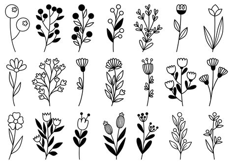 0032 Hand Drawn Flowers Doodle Premium Vector