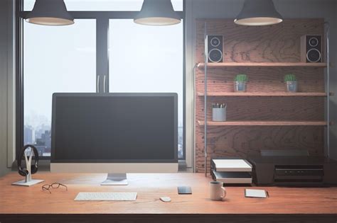 Premium Photo Creative Desk With Blank Computer