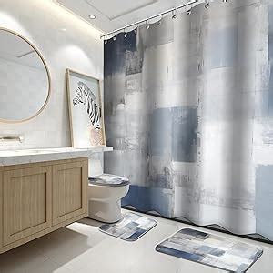 Amazon Lnond Pcs Bathroom Sets With Shower Curtain And Rugs Blue Grey Abstract Bathroom