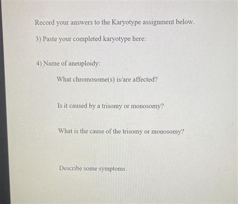 Solved Record Your Answers To The Karyotype Assignment