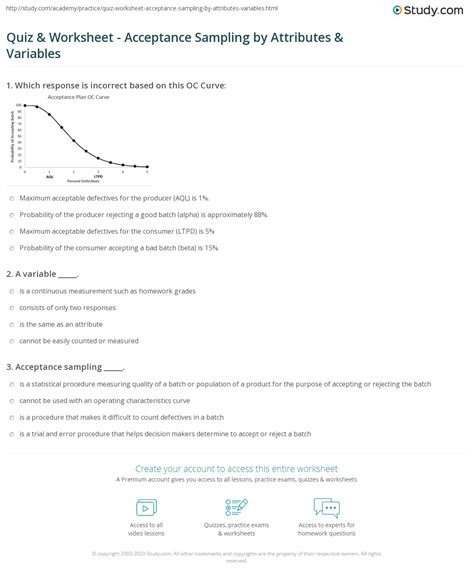Quiz And Worksheet Acceptance Sampling By Attributes And Variables