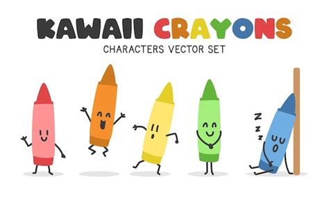 Cute Crayons Characters Clipart Colorful Crayon Colors Mascot Flat Vector Illustration Cartoon