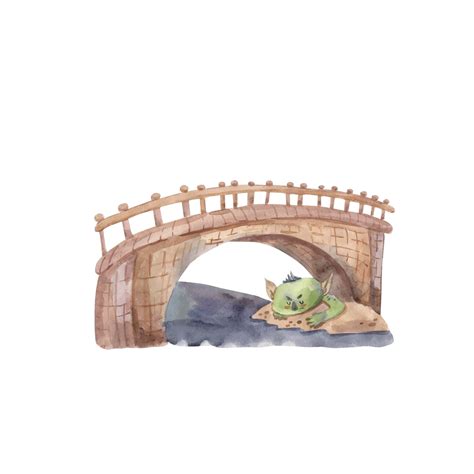 Ilustración Del Puente Del Troll De Acuarela Para Niños Vector Premium
