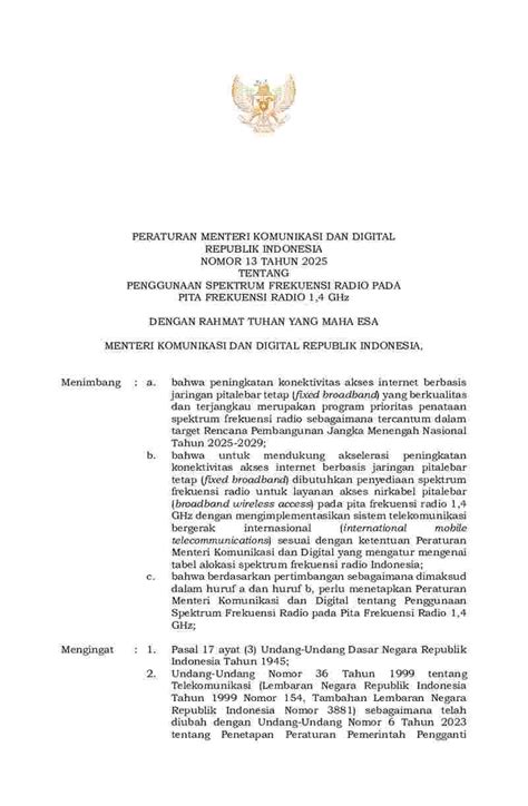 Peraturan Menteri Komunikasi Dan Digital No 13 Tahun 2025 Tentang