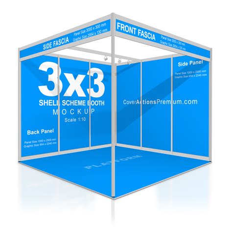 Shell Scheme Booth Mockup 3x3 Cover Actions Premium Mockup PSD Template