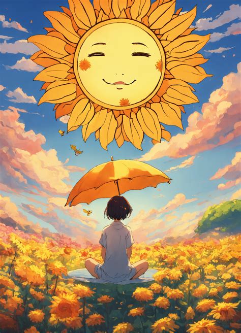 Lexica A Cartoon Anime Sun Floating With A Face Concentrating