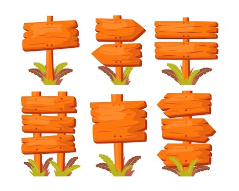 Conjunto De Vectores De Dibujos Animados Signos De Madera De Diversas