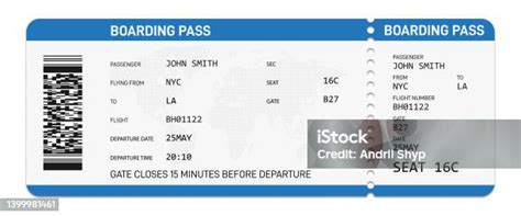 Boarding Pass Maskapai Yang Realistis Templat Boarding Pass Ilustrasi Stok Unduh Gambar