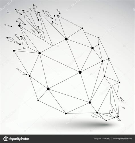 Vector Dimensional Wireframe Object Asymmetric Demolished Shape