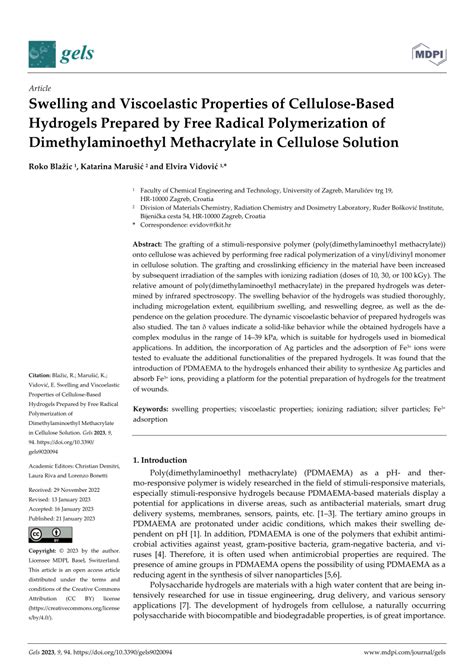 Pdf Swelling And Viscoelastic Properties Of Cellulose Based Hydrogels