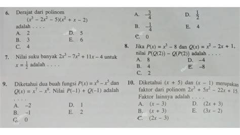 Derajat dari polinom x³ 2x² 5 x² x 2 adalah Nilai suku banyak 2x³