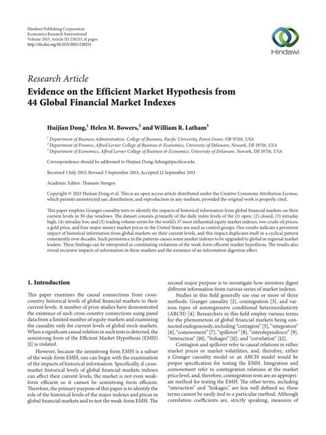 Pdf Evidence On The Efficient Market Hypothesis From 44 Global Financial Market Indexes