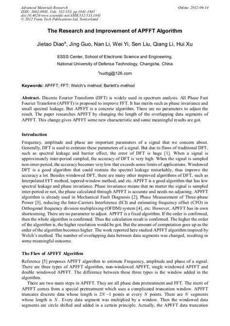 the research and improvement of apfft algorithm scientific