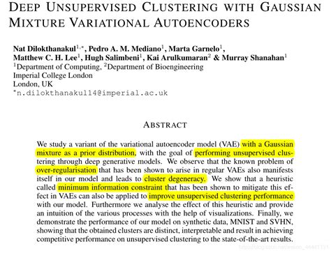 DEEP UNSUPERVISED CLUSTERING WITH GAUSSIAN MIXTURE VARIATIONAL ...