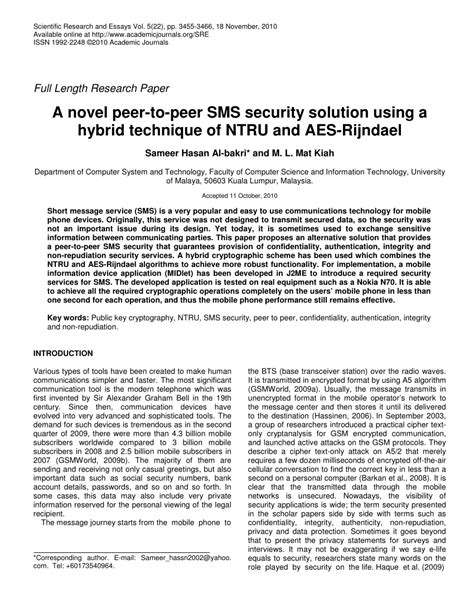 pdf a novel peer to peer sms security solution using a hybrid