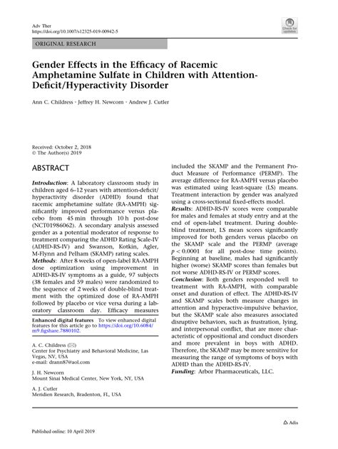 Pdf Gender Effects In The Efficacy Of Racemic Amphetamine Sulfate In