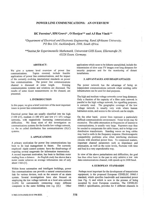 Pdf Power Line Communications An Overview