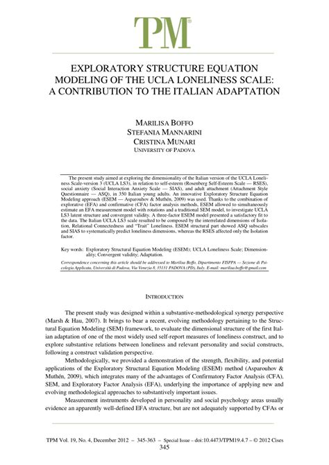 Pdf Exploratory Structure Equation Modeling Of The Ucla Loneliness