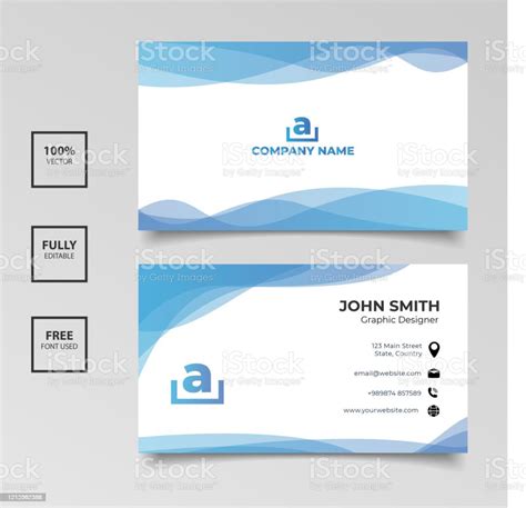 미니멀 한 명함 그라데이션 블루와 화이트 컬러 수평 간단한 깨끗한 템플릿 벡터 디자인 명함에 대한 스톡 벡터 아트 및 기타 이미지 명함 형판 2차 도형 Istock