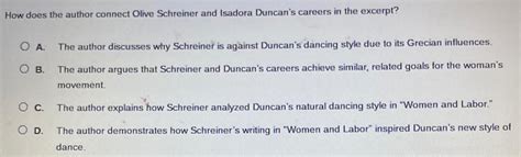 Answered How Does The Author Connect Olive Schreiner And Isadora Kunduz