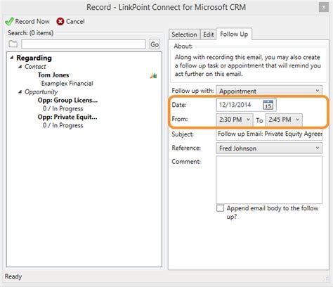Scheduling Follow Up Actions When Recording An Email Ibm Notes Ms Dynamics Crm Knowledge