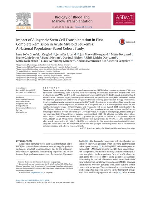 Pdf Impact Of Allogeneic Stem Cell Transplantation In First Complete Remission In Acute