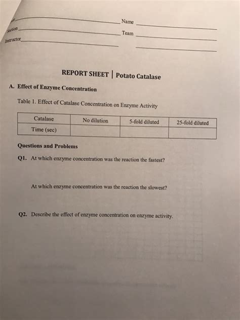 Solved Name Team Instructor REPORT SHEET Potato Catalase A Chegg
