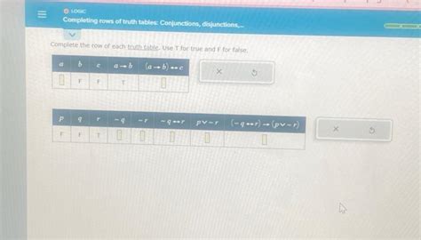 Solved Ologic Completing Rows Of Truth Tables