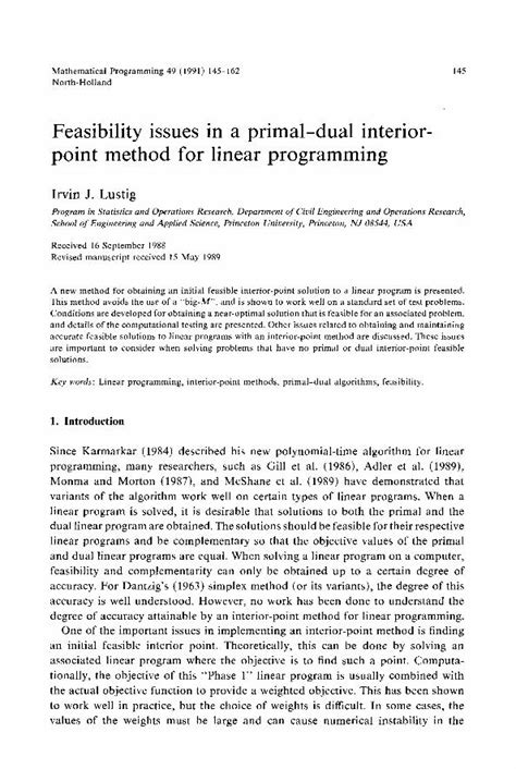 PDF Feasibility Issues In A Primal Dual Interior Point Method For Linear Programming DOKUMEN