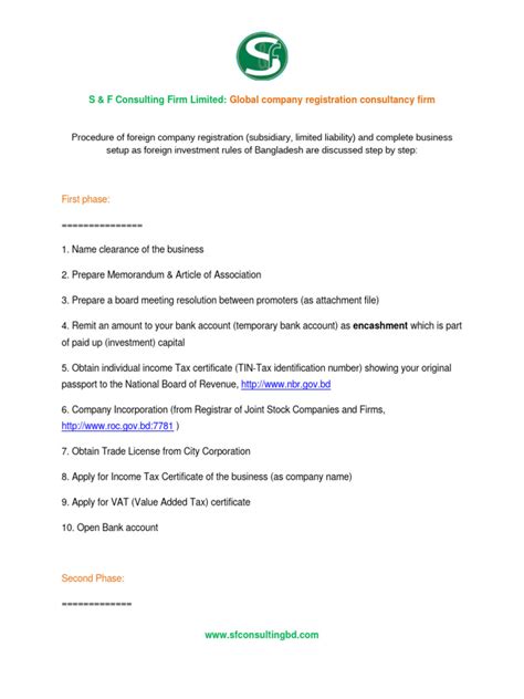 Bangladesh Foreign Company Registration Formation Procedure Step By