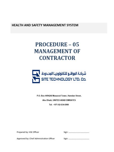 05 Management Of Contractor Pdf Occupational Safety And Health Employment