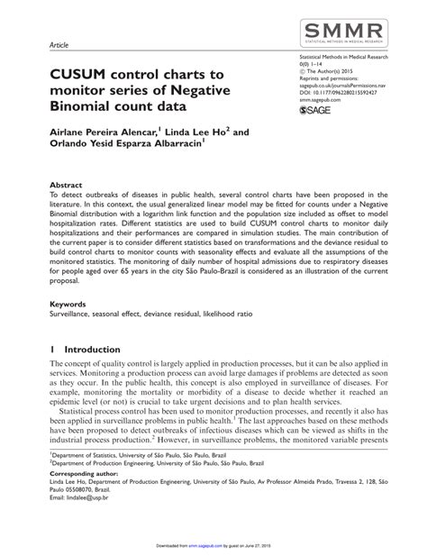 Pdf Cusum Control Charts To Monitor Series Of Negative Binomial Count Data