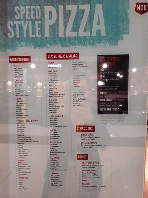 Menu At Mod Pizza Pizzeria Cary 336 Sembler Ln Suite 4001