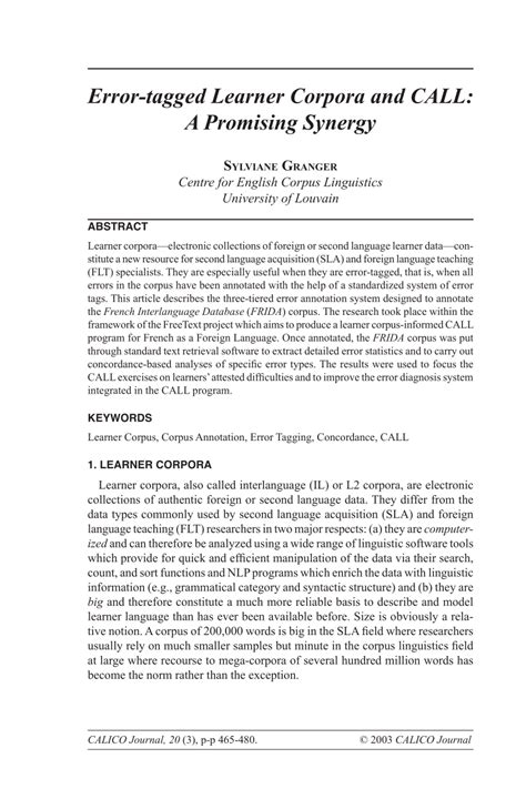 Pdf Error Tagged Learner Corpora And Call A Promising Synergy