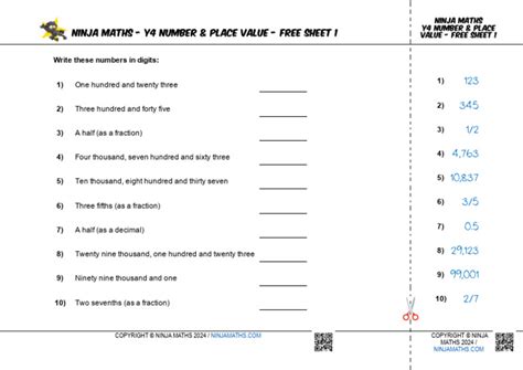 Ninja Maths Y4 Number Place Value Free Sheet 1 Pdf