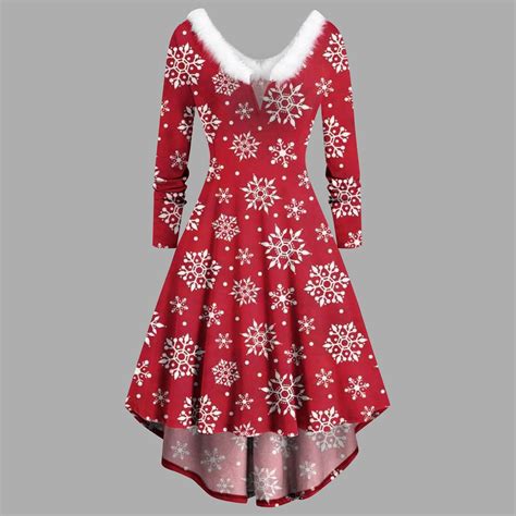 Bltiby 2024 Christmas Dresses For Women Elegant Long Sleeve Fuzzy V